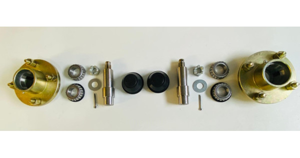 Trailer Trolley Wheel Hubs & Stub Axles 4" PCD INCLUDES Castle Nuts ...